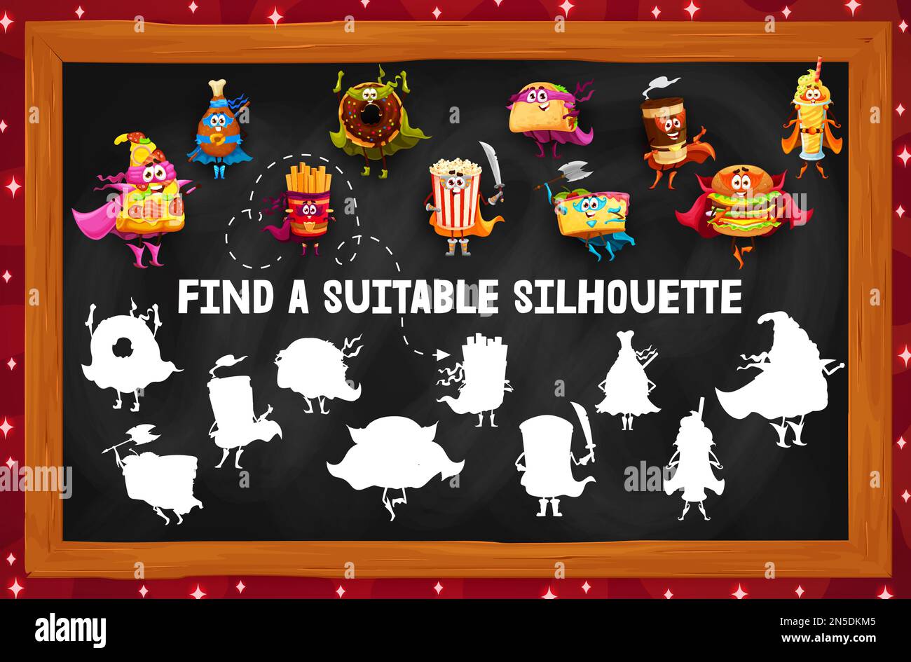 Find a correct shadow of fast food characters. Shadow match kids puzzle ...