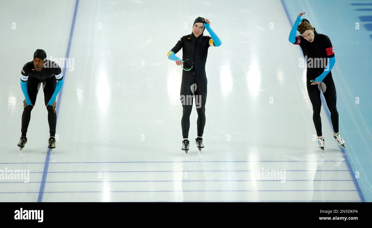 The U.S. speedskating team, left to right, Shani Davis, Jonathan Kuck ...
