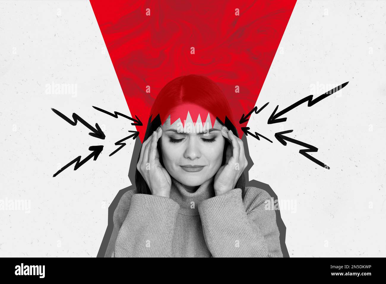 Poster magazine template collage of lady touch head suffer terrible ...