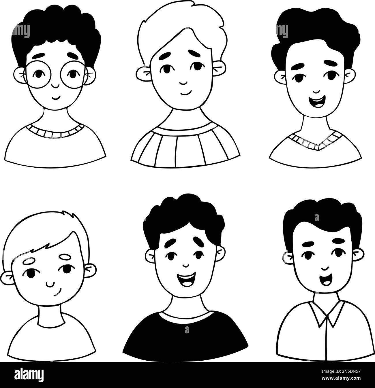 Cute kids boys. Collection portraits doodles. Vector isolated hand ...
