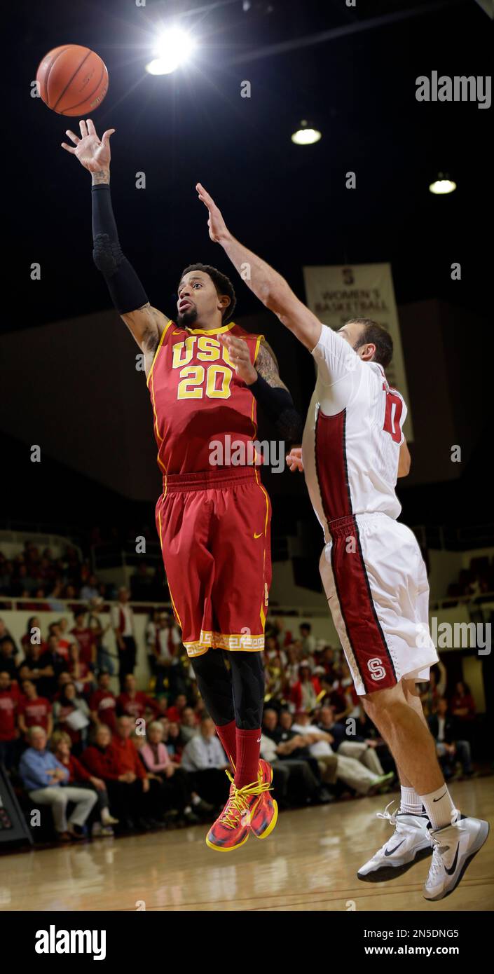 Southern California guard J.T. Terrell (20) shoots over Stanford guard ...