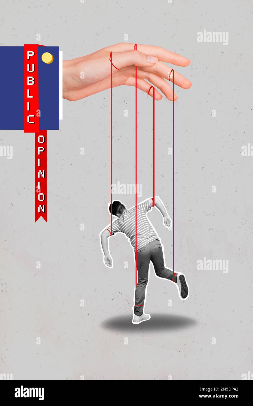 Social magazine creative collage of young guy tangled string manipulate ...