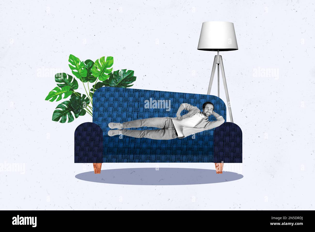 Creative 3d image graphics collage of happy guy enjoy relax rest lying ...
