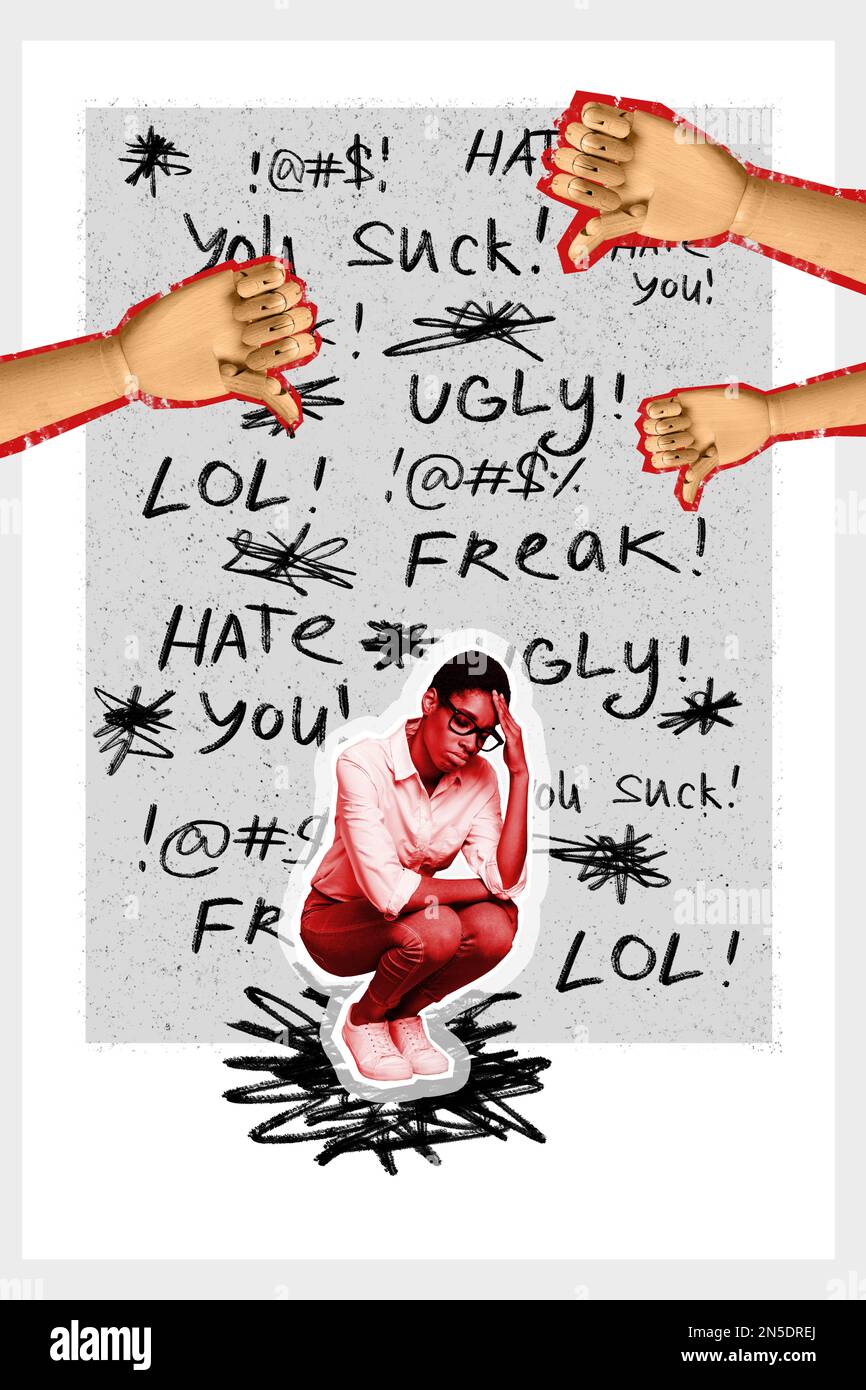 Vertical collage photo poster picture magazine of sad upset peson bad ...