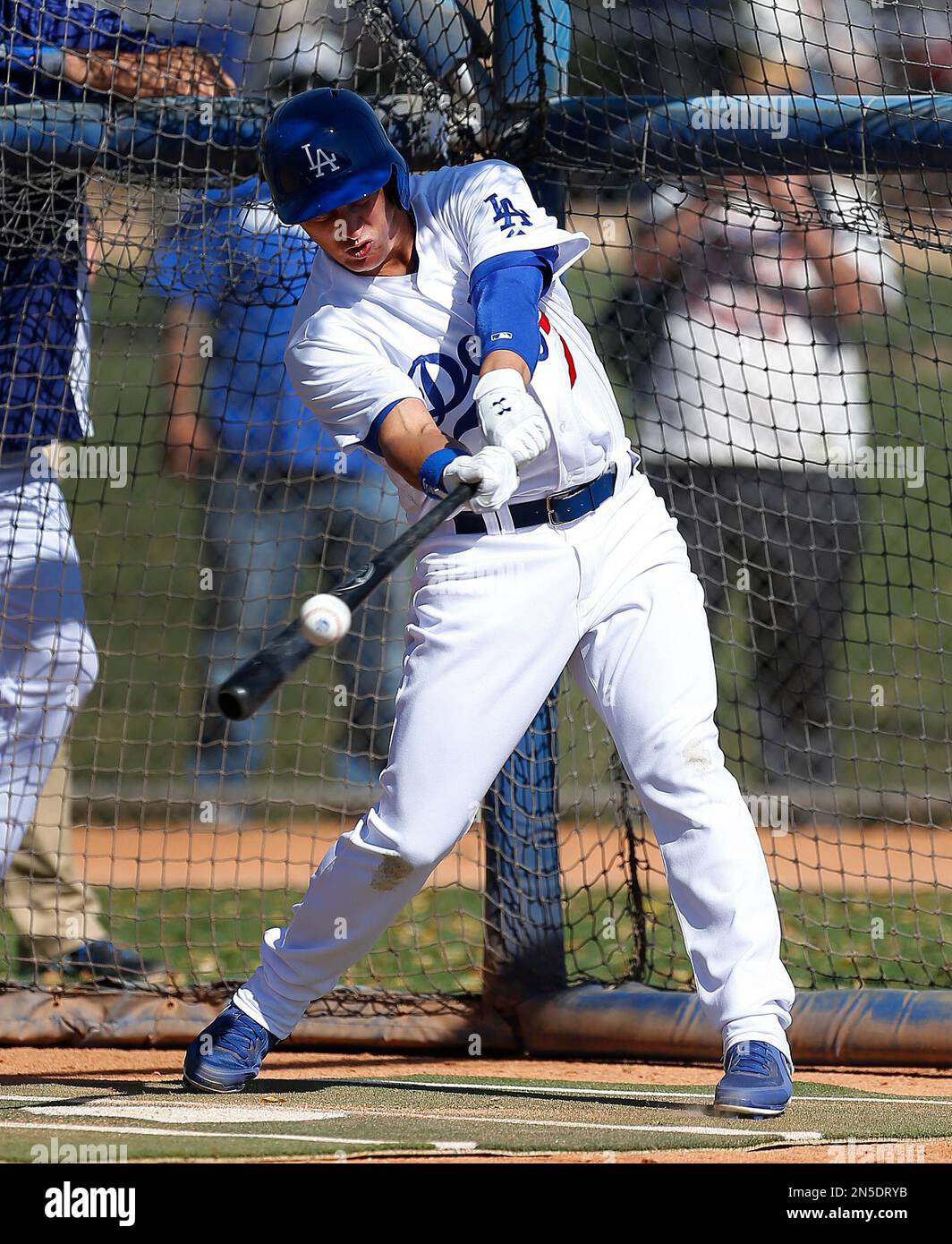 Los Angeles Dodgers' Alex Guerrero bats during spring training baseball ...
