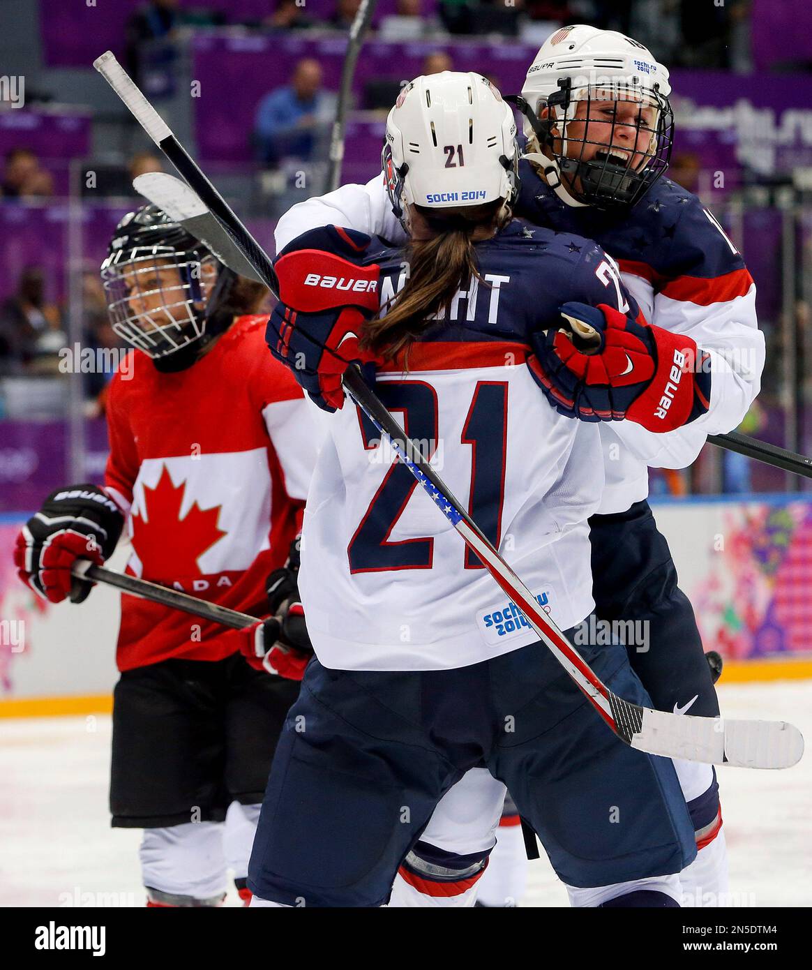 Hilary Knight of the United States (21) celebrates with teammate Kelli ...