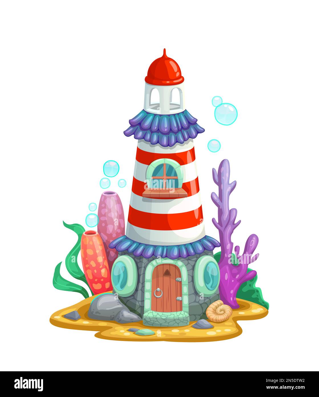 Underwater lighthouse or beacon house building. Vector fantasy dwelling ...