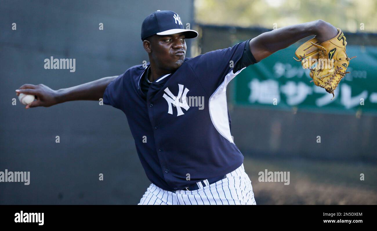 New York Yankees pitcher Michael Pineda throws in the bullpen during ...
