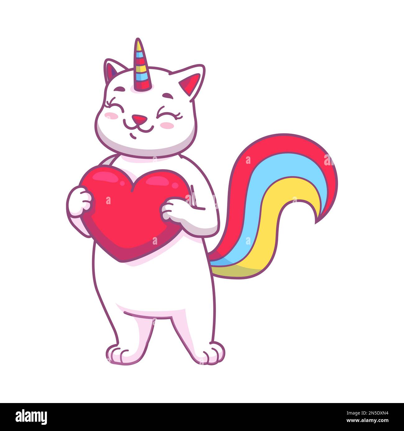 Cute cartoon caticorn character with heart. Fairytale caticorn, kawaii ...