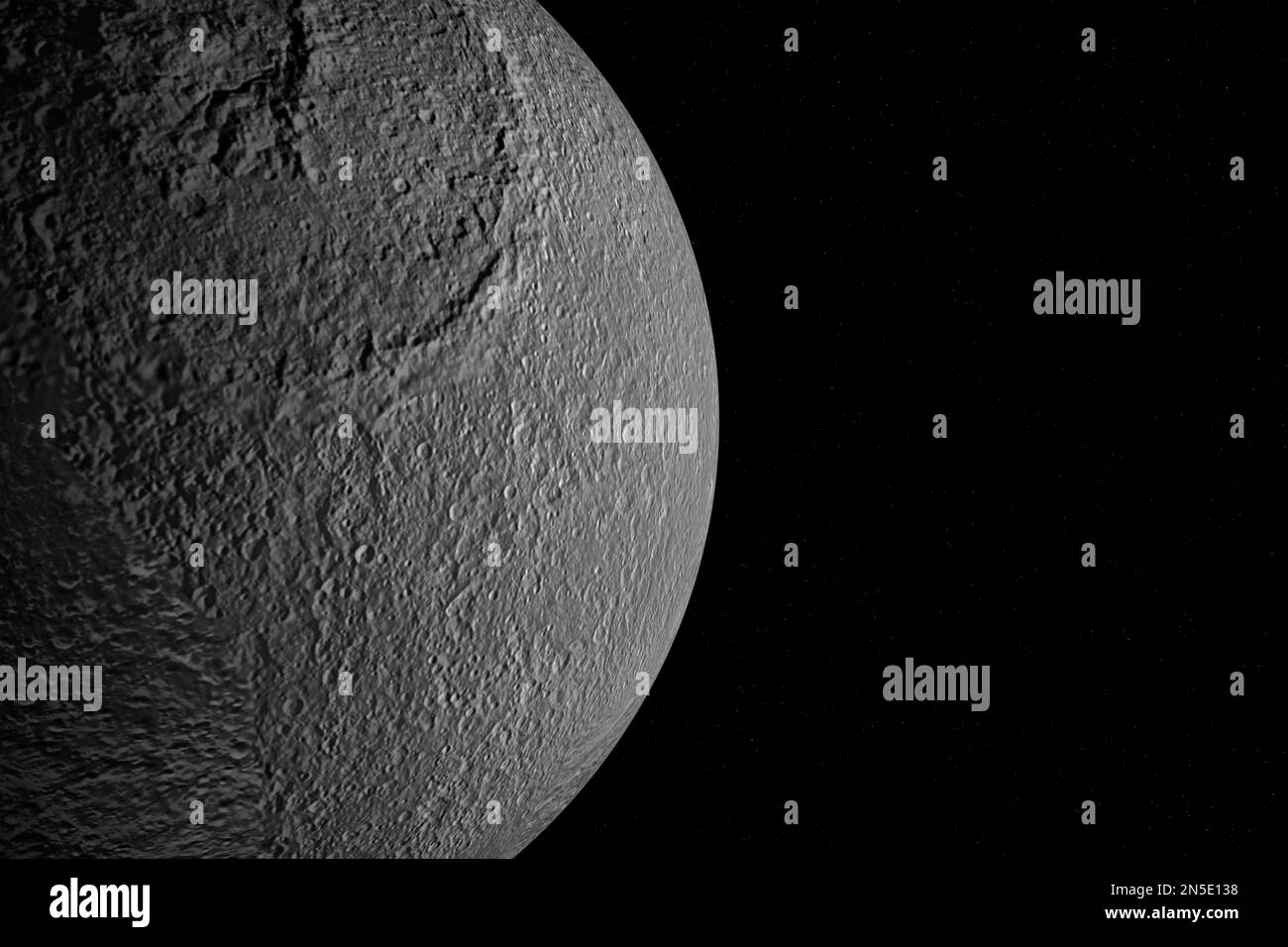 Digitally generated photograph of Tethys, one of the moon of Saturn ...