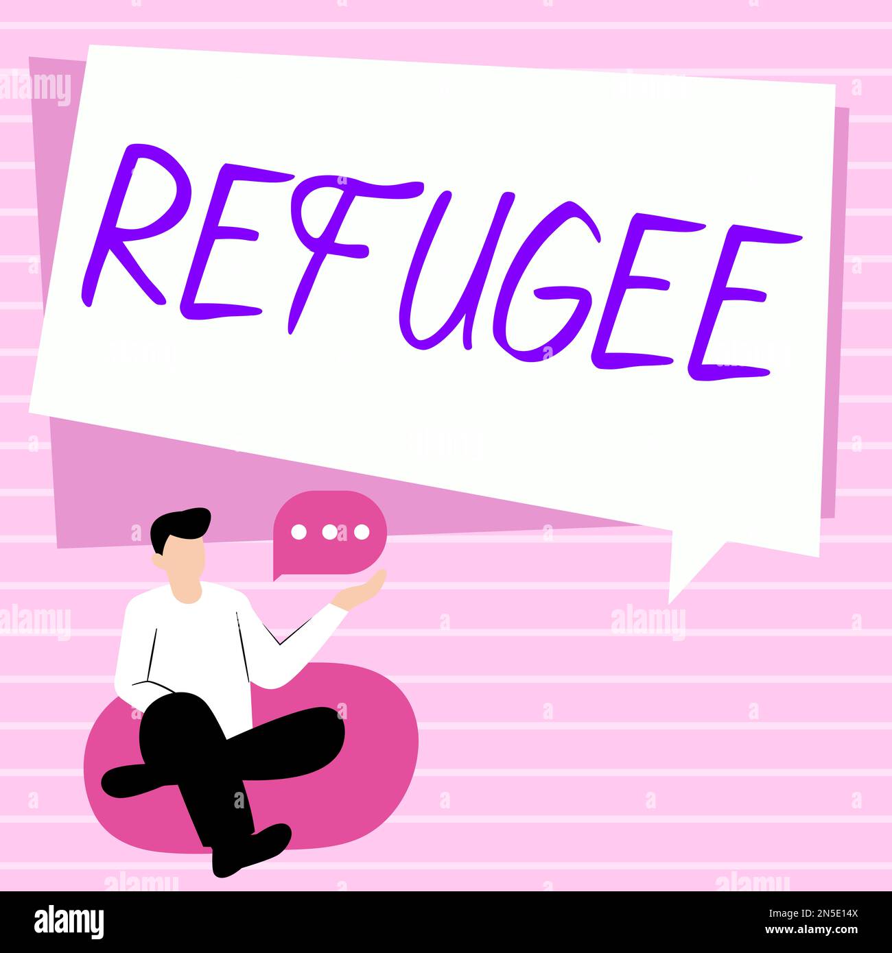 Sign displaying Refugee. Word for refer to movements of large groups of ...