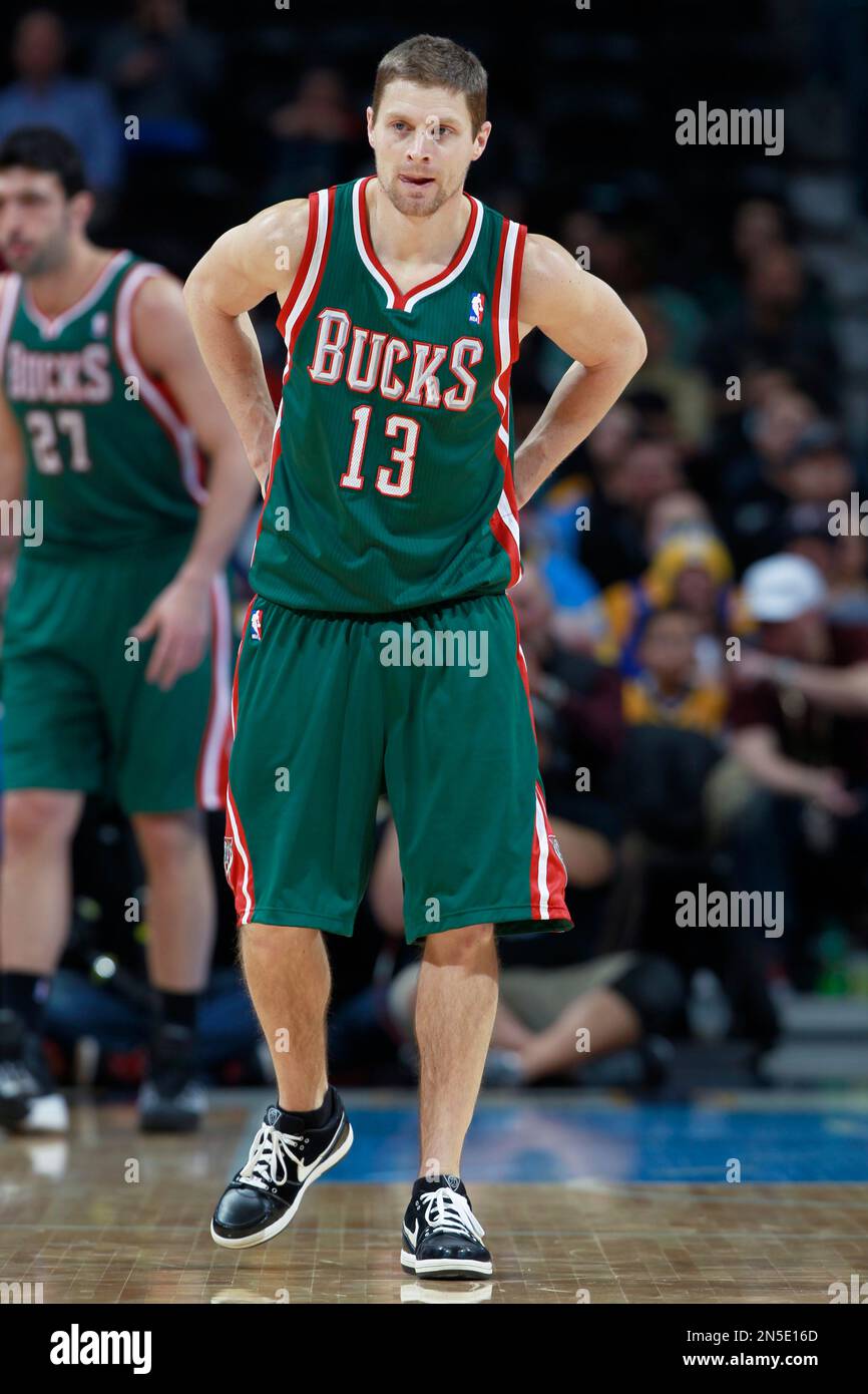 Milwaukee Bucks guard Luke Ridnour looks on against the Denver Nuggets ...