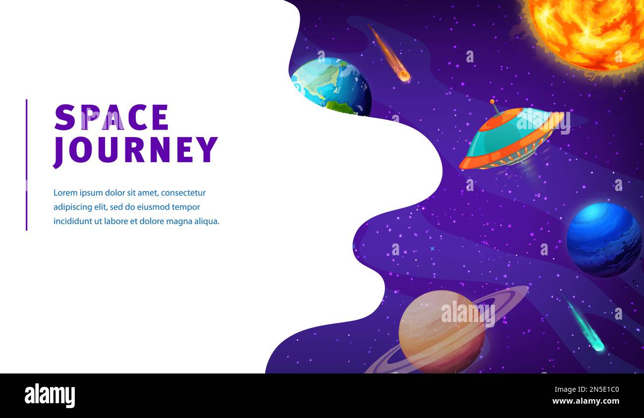 Space landing page Ufo in galaxy space planets. Vector interstellar ...