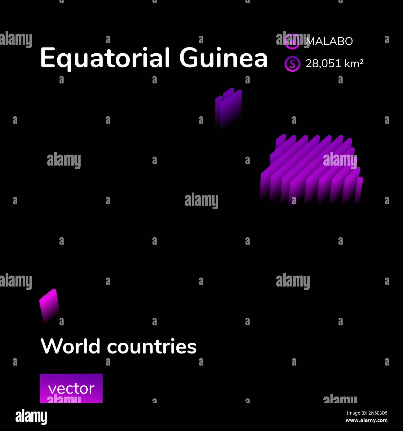 Equatorial Guinea 3D Map. Stylized striped vector isometric map of ...