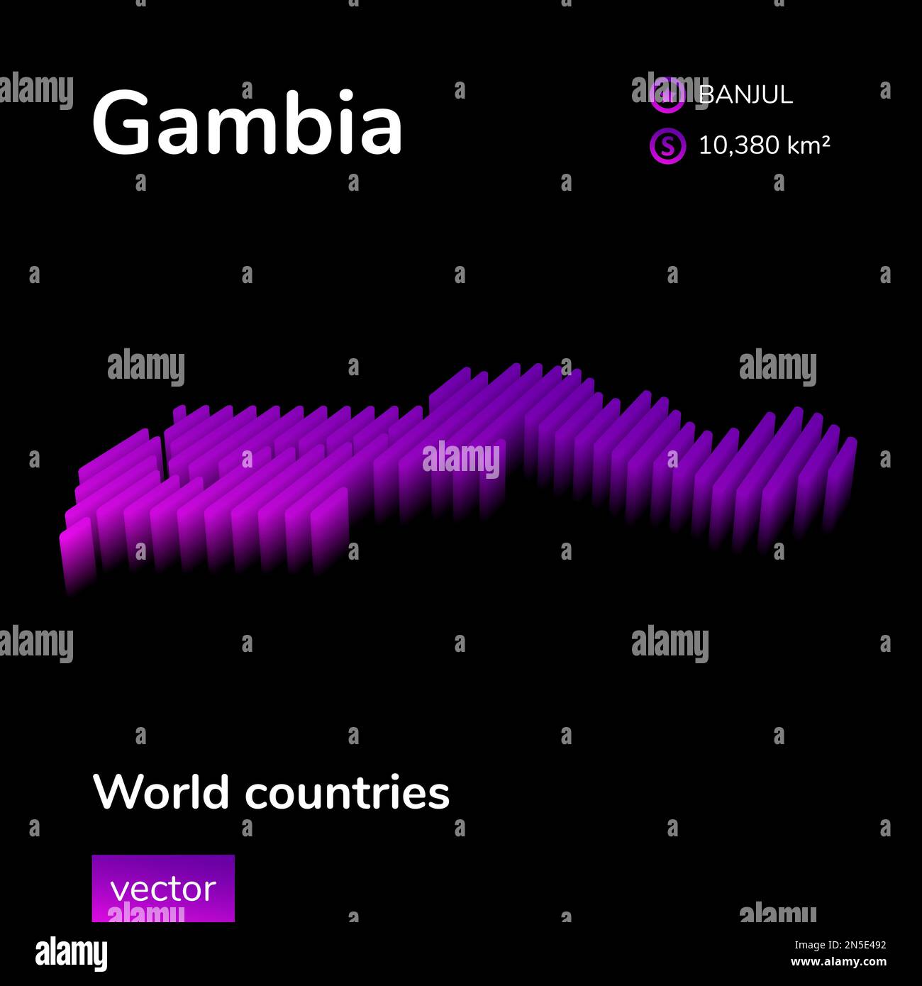 3d map of Gambia. Stylized striped vector isometric Map of Gambia is in ...