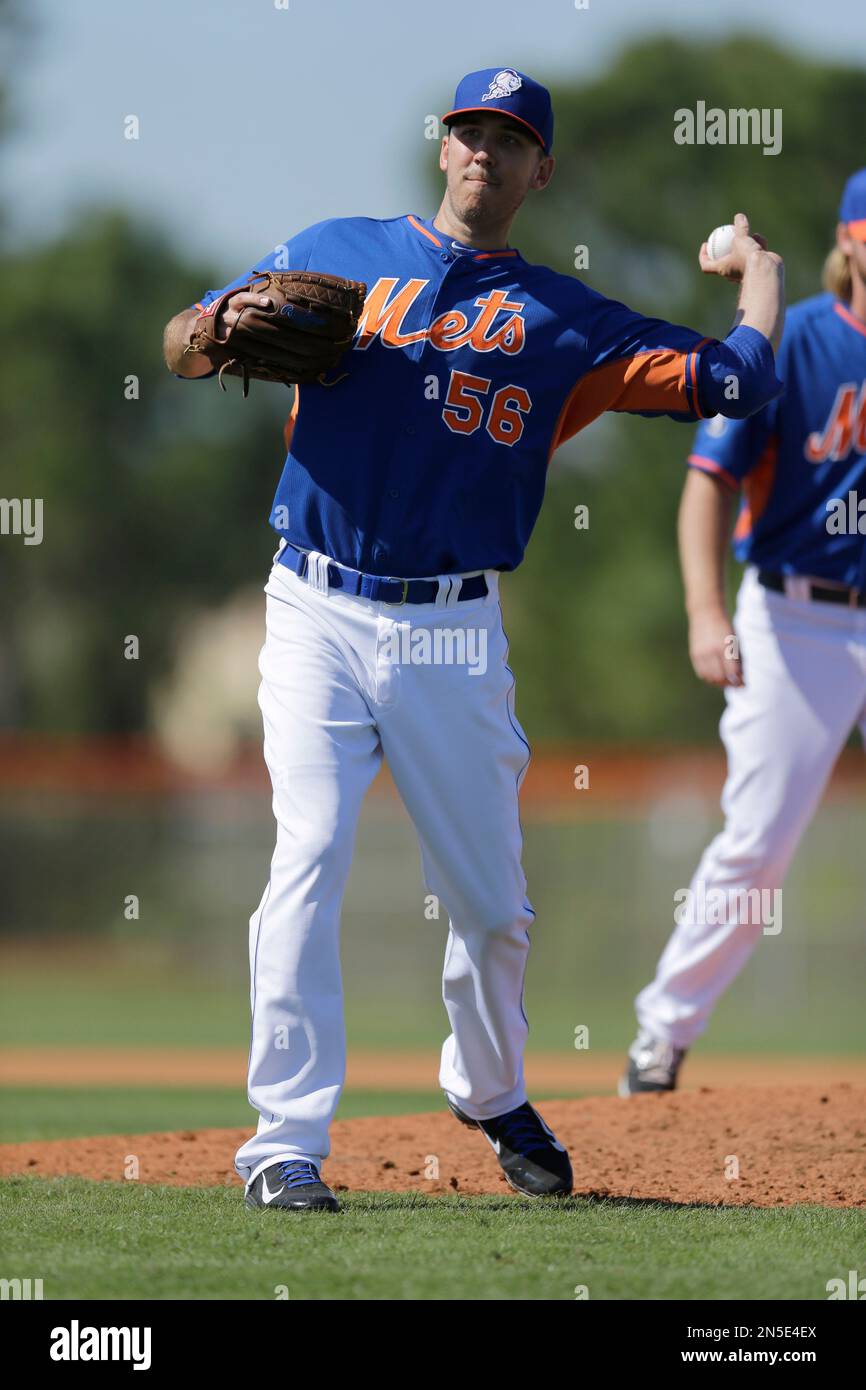 New York Mets pitcher Scott Rice throws home during spring training ...