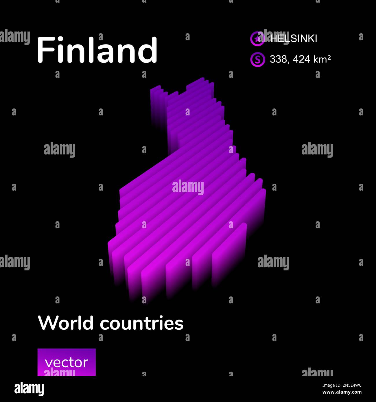Finland 3D map. Stylized neon digital isometric striped vector Map in ...