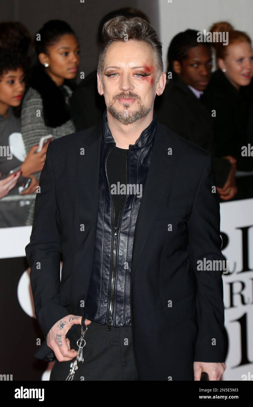 Boy George arrives at the BRIT Awards 2014 at the O2 Arena in London on ...