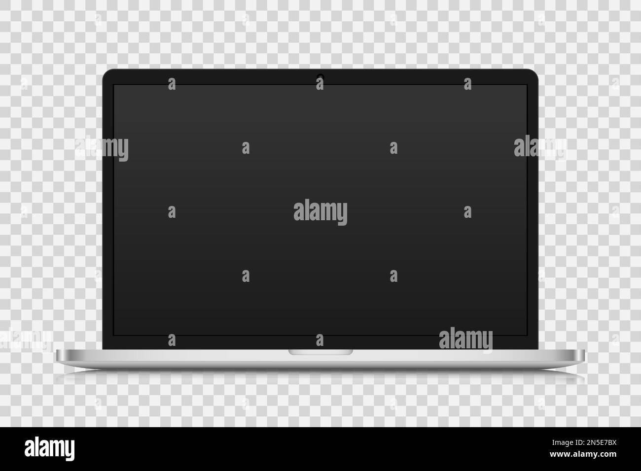 A mock-up laptop with a black matte screen on a transparent background ...