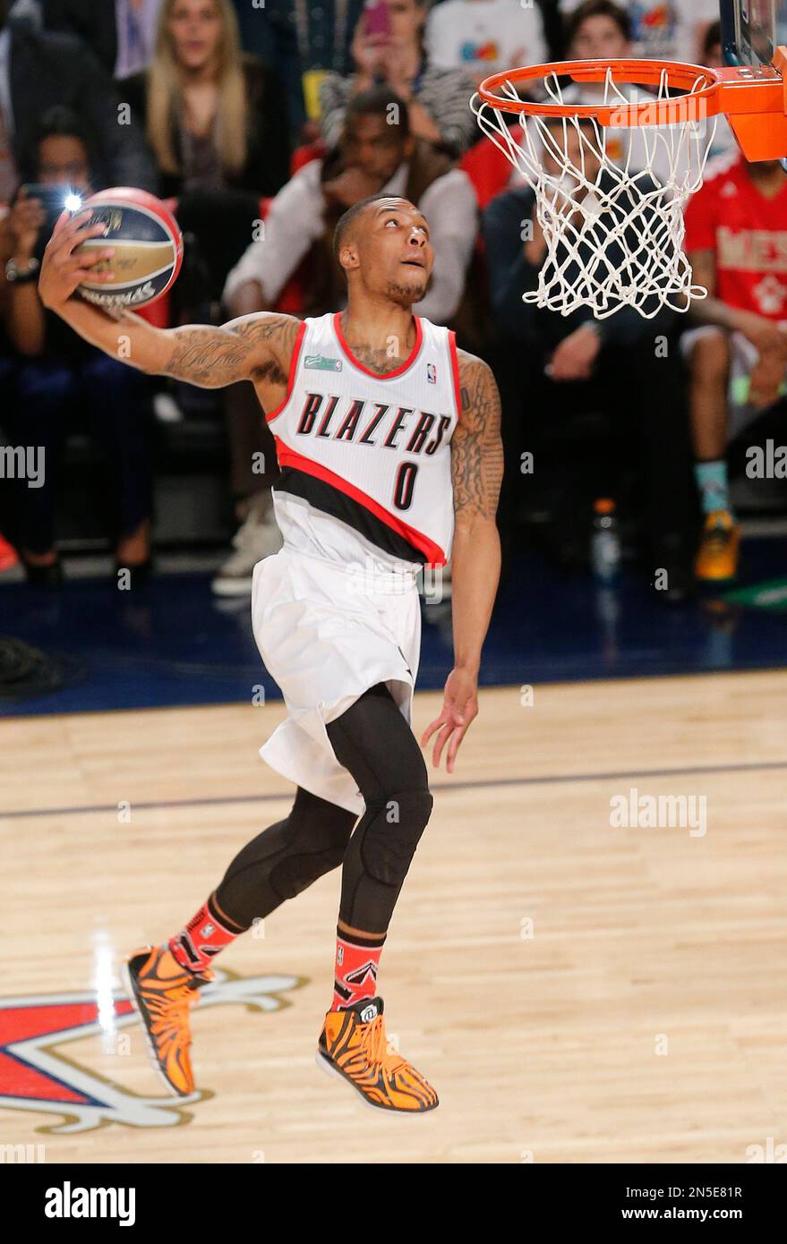 In this photo taken Saturday, Feb. 15, 2014, Portland Blazers' Damian ...