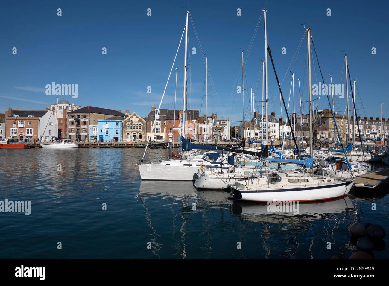 Boats in the harbour of the old town, Weymouth, Dorset, England, United ...