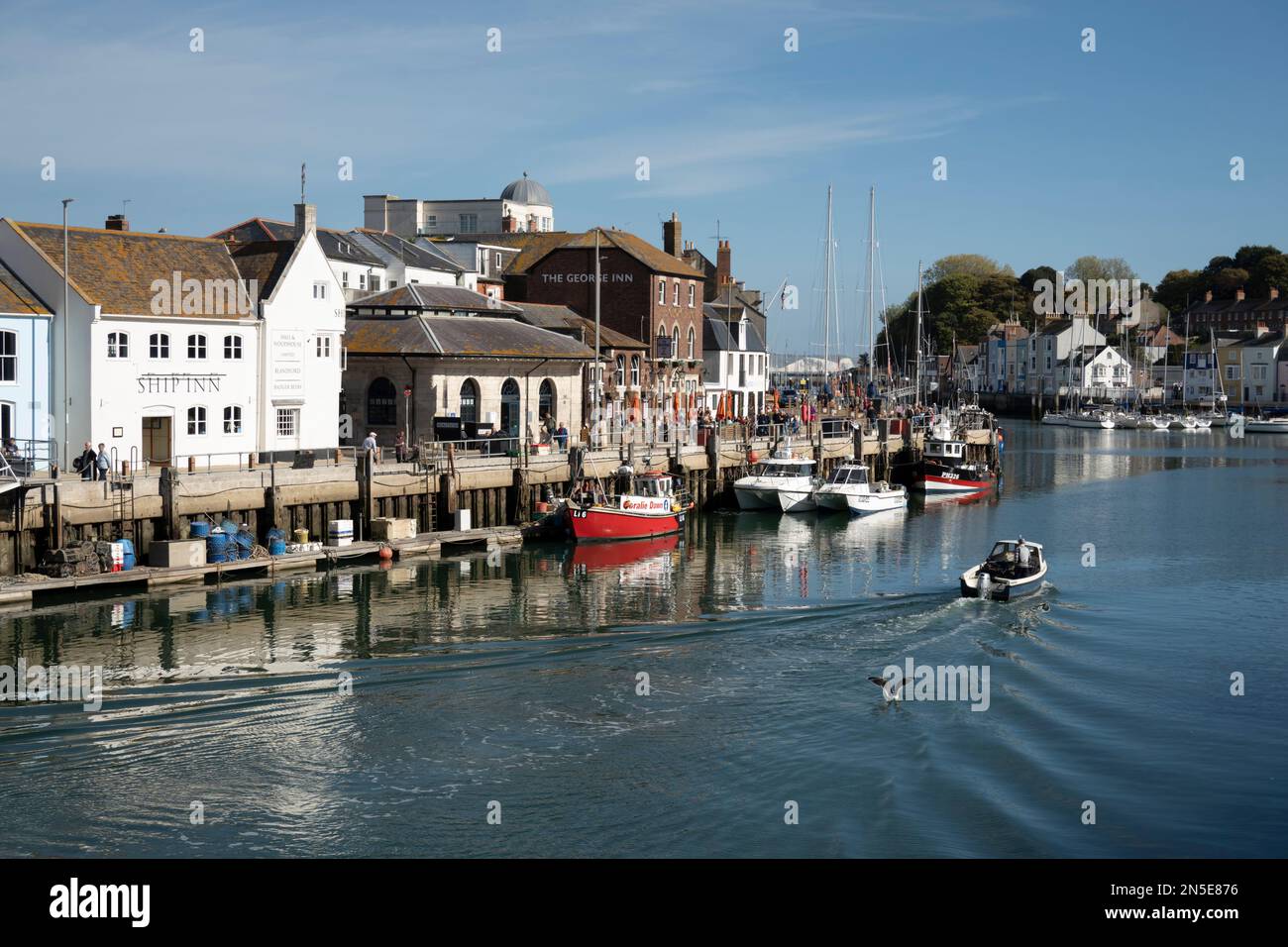Boats in the harbour of the old town, Weymouth, Dorset, England, United ...