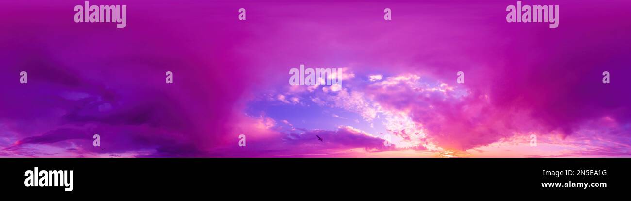 Dramatic magenta sunset sky panorama with Cumulus clouds. Seamless hdr ...