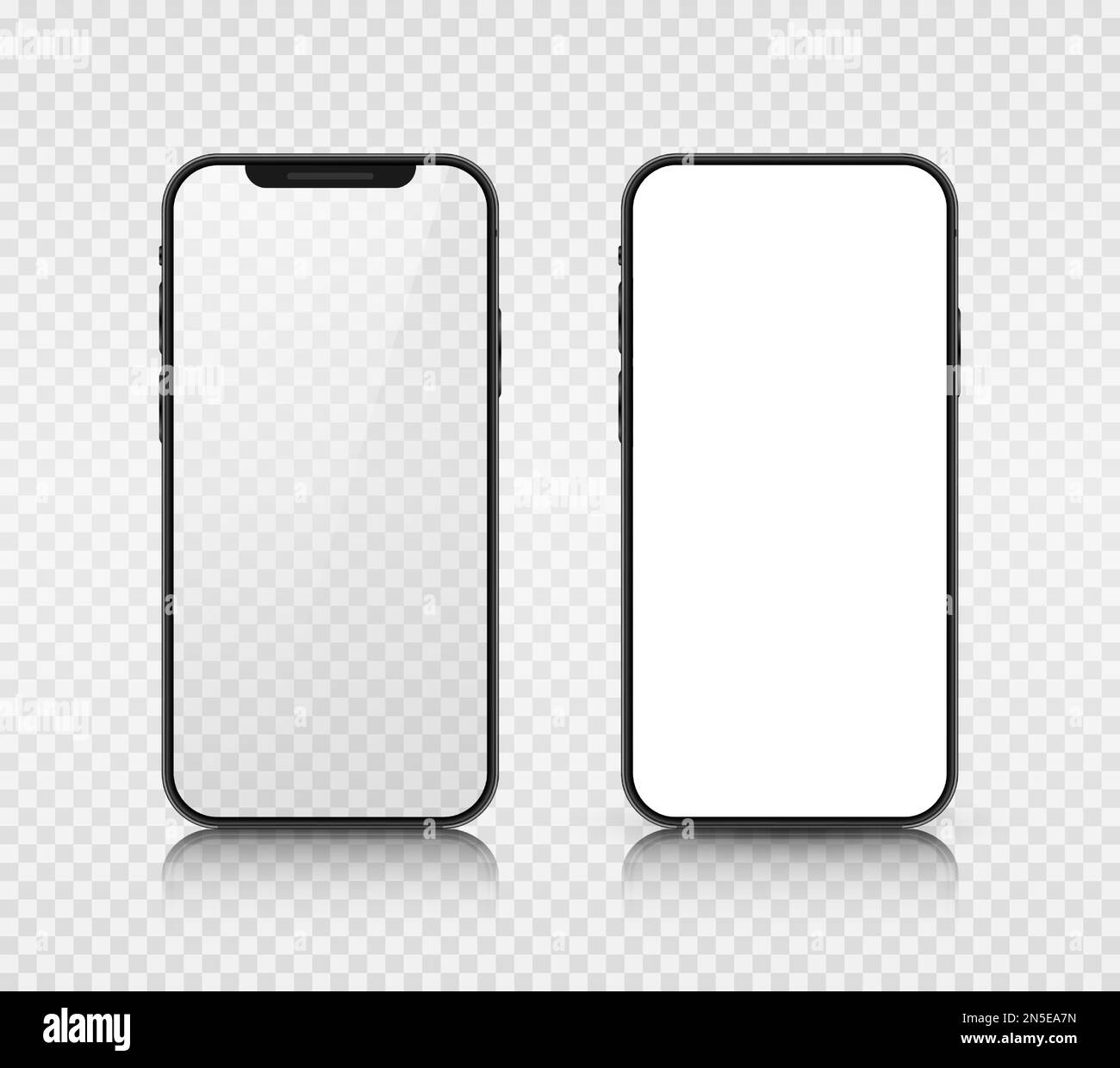 Two smartphone layouts with a white and transparent screen. Realistic ...