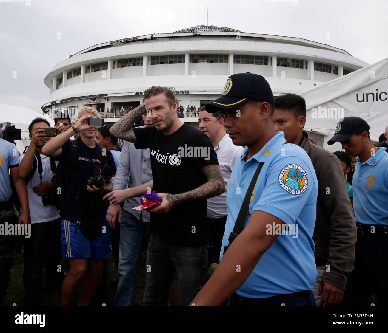 Former England soccer team captain David Beckham arrives to interact ...