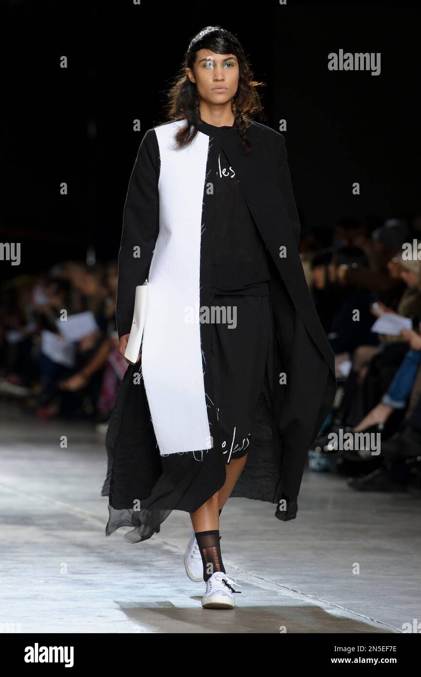 A model wears a design created by Louise Alsop part of Fashion East ...