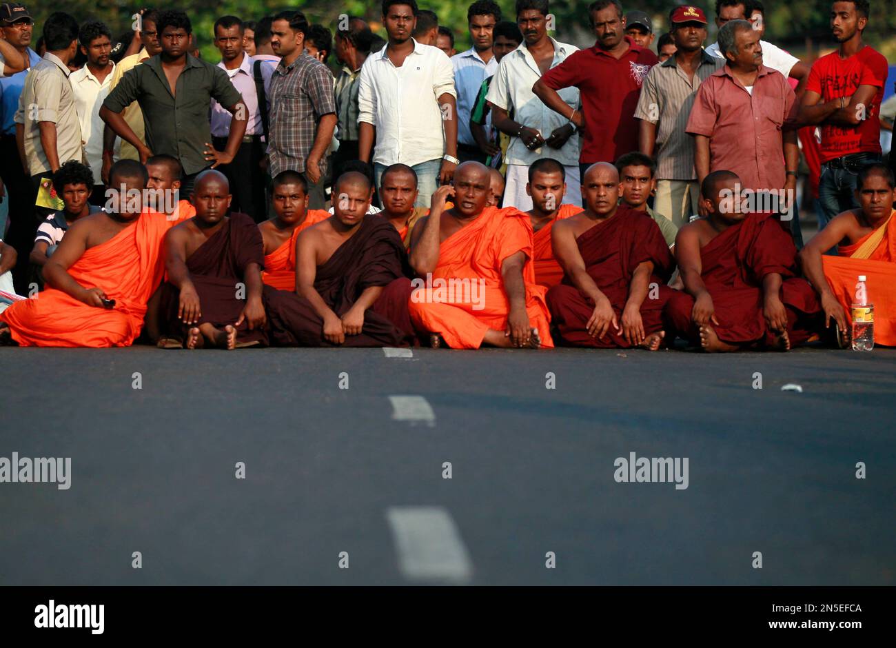 Sri Lankan Buddhist Monks representing the hard line Sinhala Ravaya ...