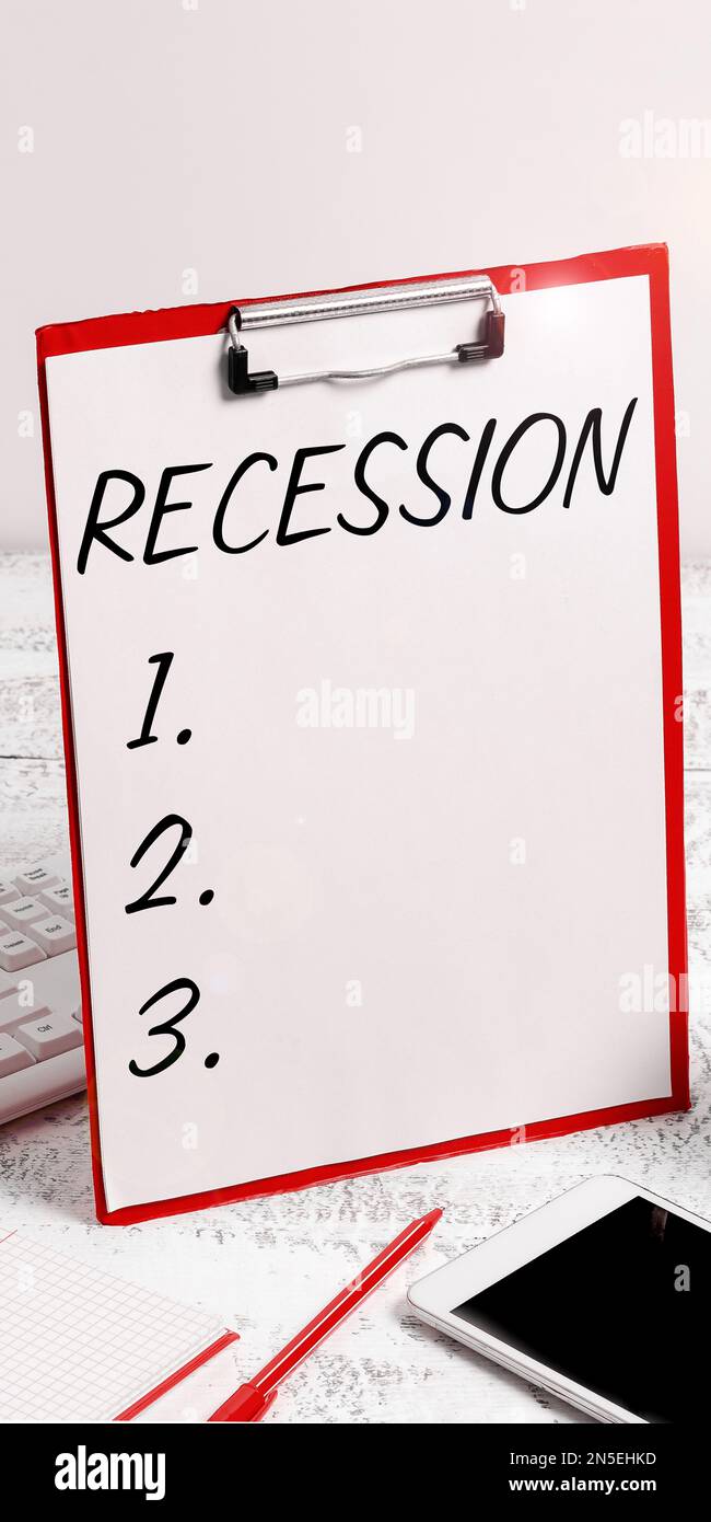 Conceptual display Recession. Business idea the process of progressive decrease in growing ...