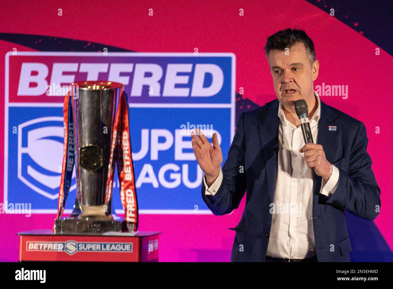 Mark Pearson of Betfred during the Super League media launch at Science and Industry Museum ...