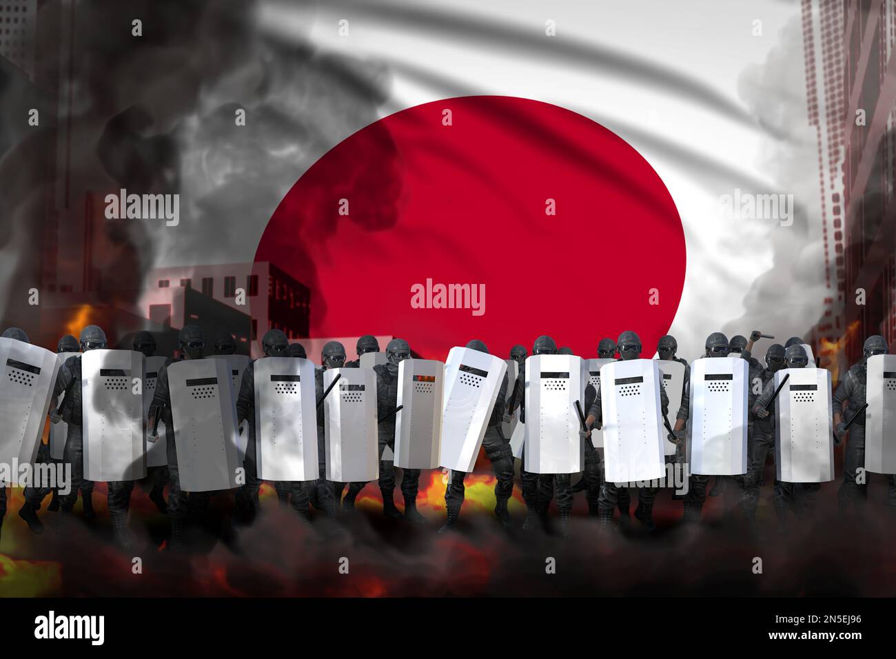 Japan protest stopping concept, police swat on city street are ...