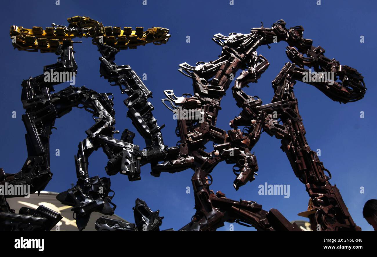 In this Saturday, Feb. 15, 2014 photo, a sculpture made from the parts ...