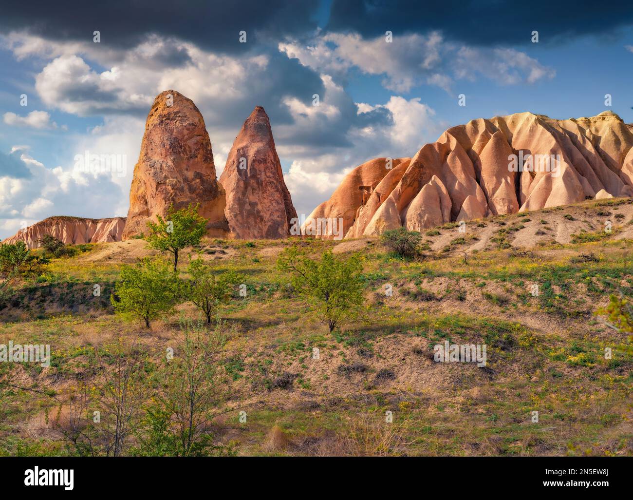 Dramatic summer landscape of Cappadocia. Attractive morning view of Red ...