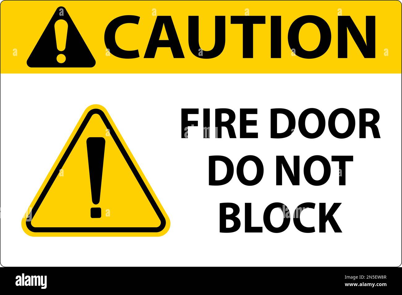 Caution Fire Door Do Not Block Sign On White Background Stock Vector ...