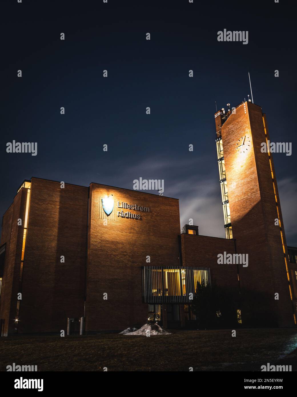 The Lillestrom town hall at night Stock Photo - Alamy