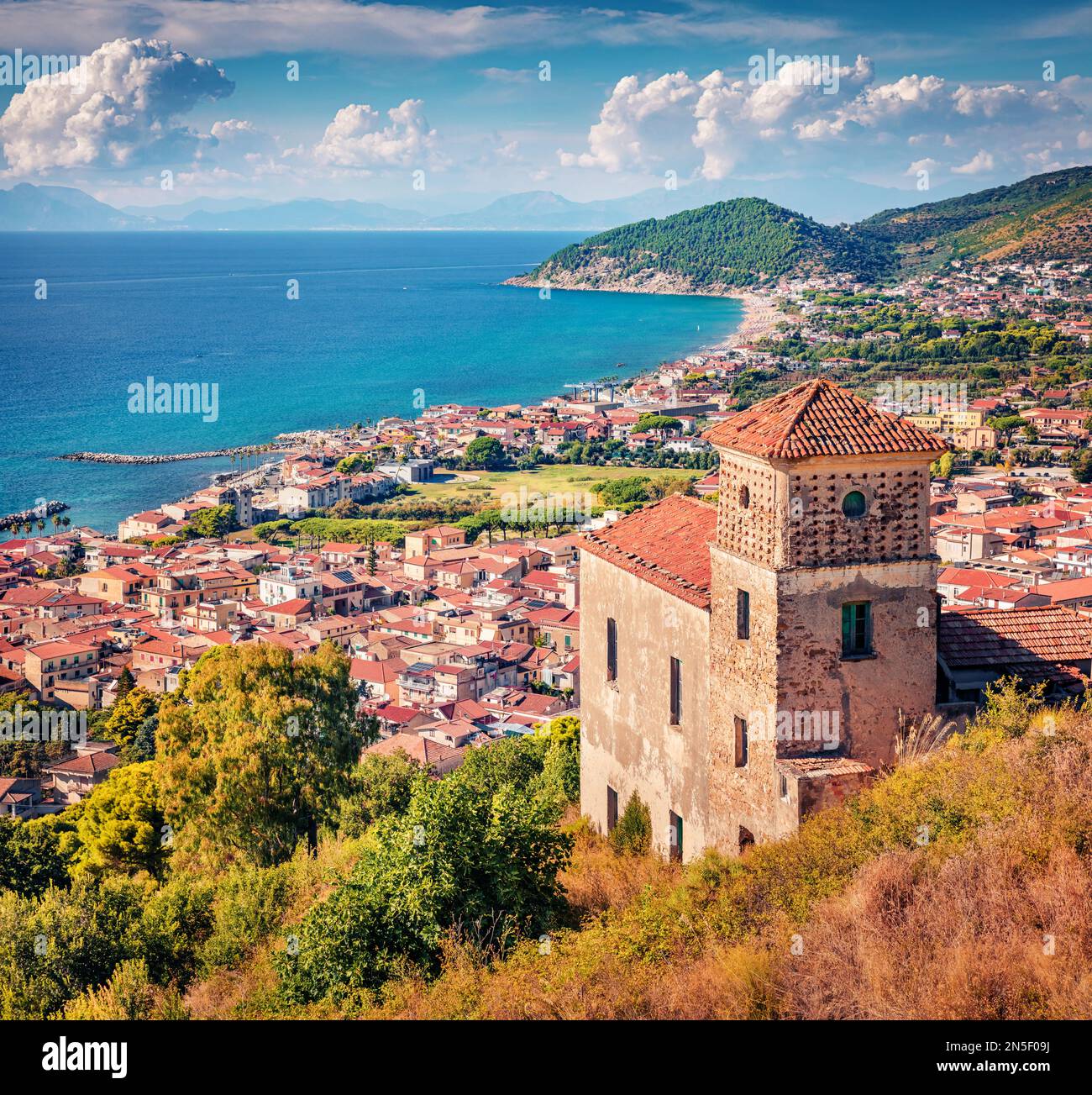 Old chapel in Santa Maria di Castellabate town. Colorful summer scene ...