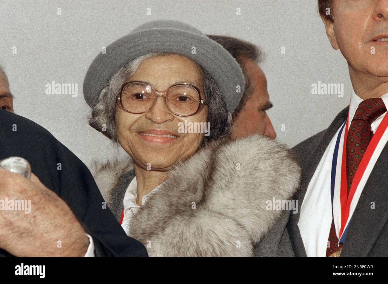 FILE - This Oct. 28, 1986 file photo shows Rosa Parks at Ellis Island ...