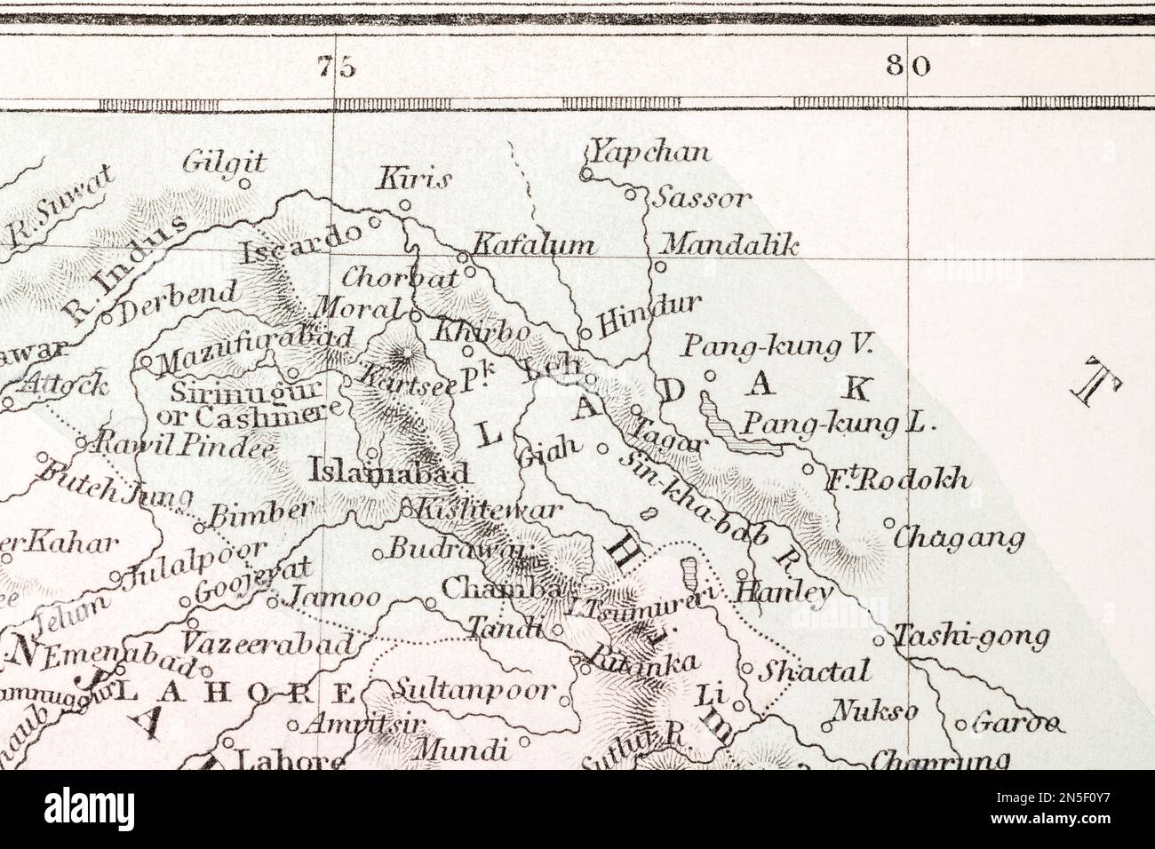1850-60s historic atlas map of Ladak region of Northern India borders ...