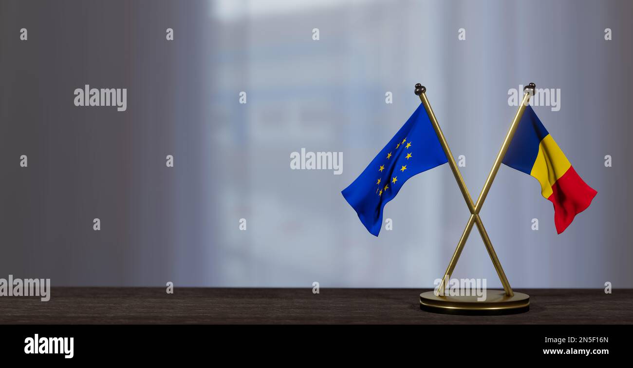 Chad and Europe flags on table. Negotiation between Chad and EU. on ...