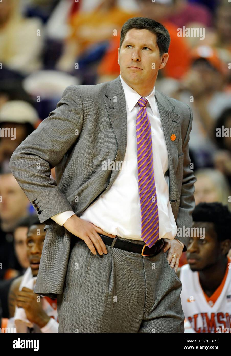 Clemson head coach Brad Brownell watches the action during the first ...
