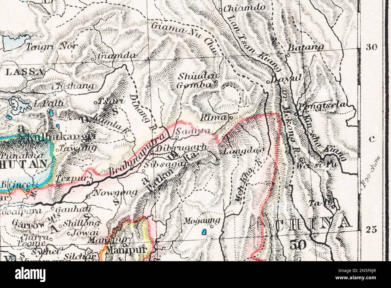 1897 historic atlas map of Arunachal Pradesh a disputed area between ...