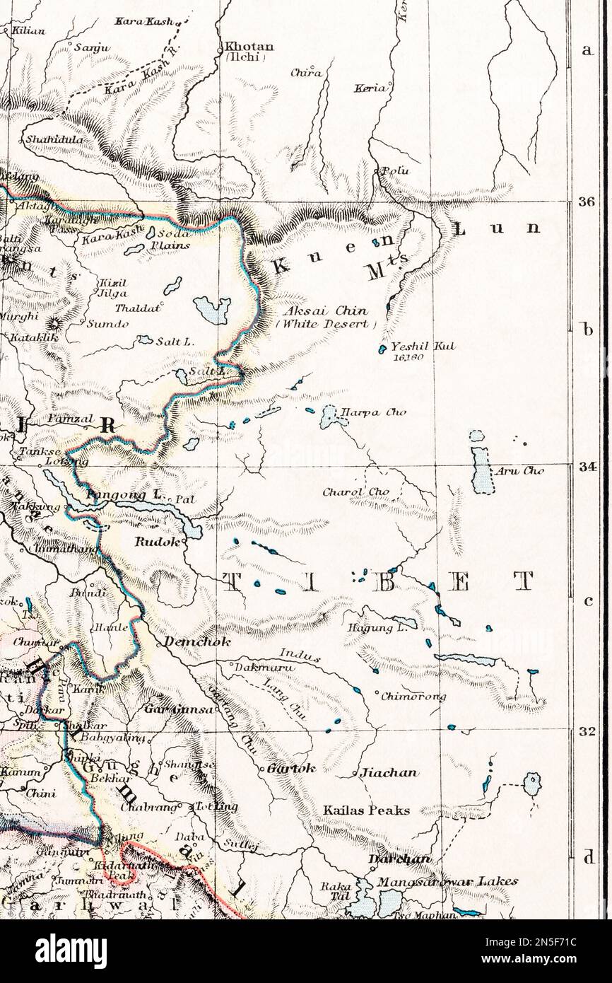 1897 historic atlas map of Arunachal Pradesh area, Aksai Chin, Pangong ...