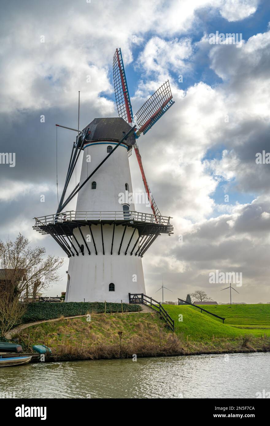Historical white windmill along the Linge river in the village of Deil ...