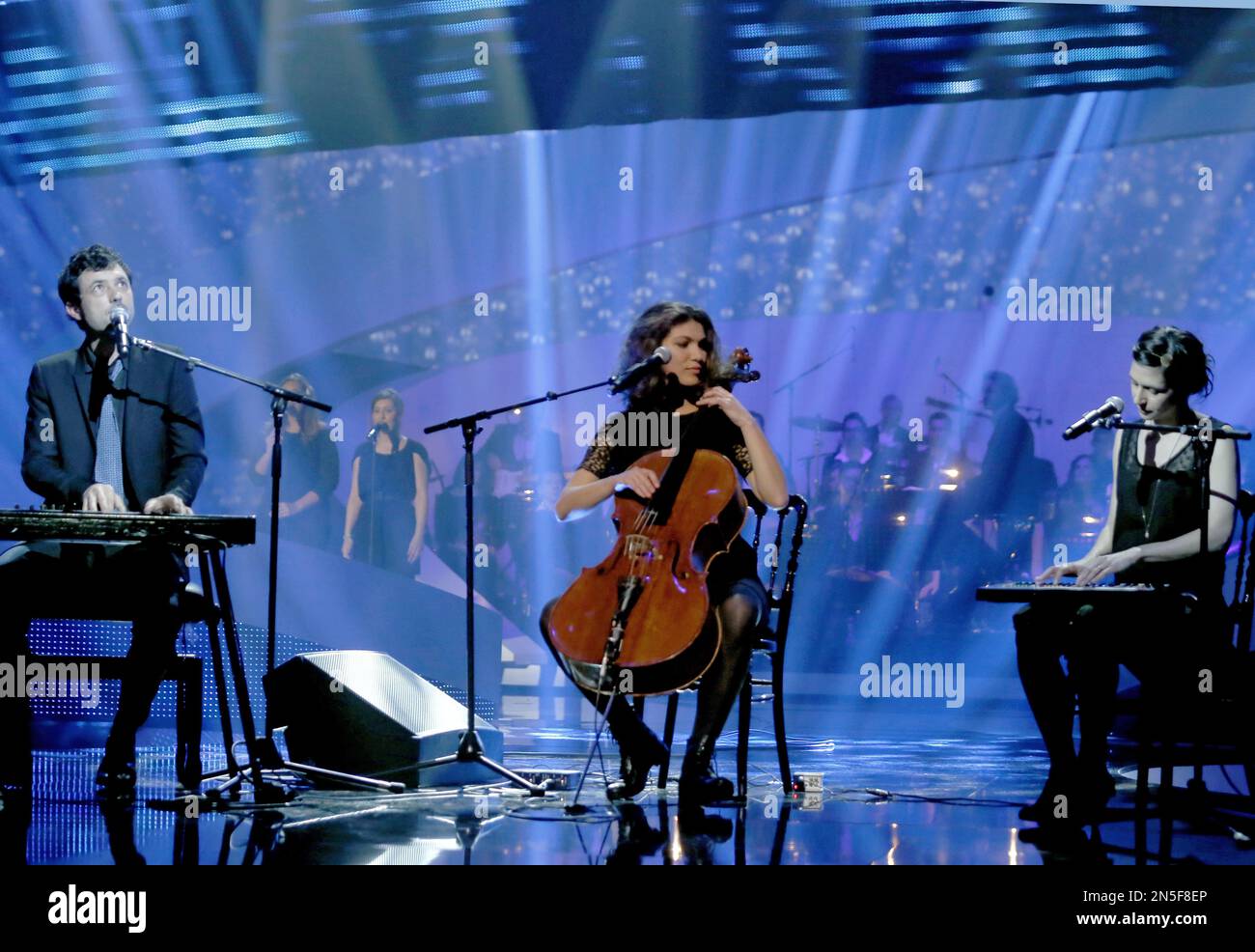 French Singer Albin de la Simone, left , with a member performs on the ...
