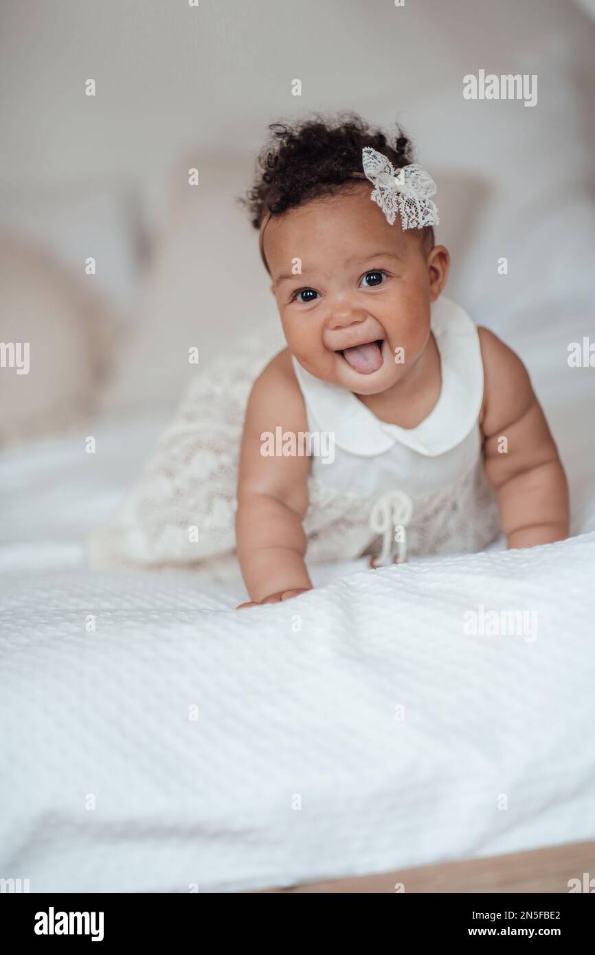 Candid authentic portrait of cute african american diverse female child ...