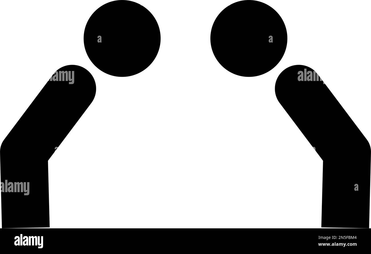 Silhouette icon of two people bowing. Japanese greeting. Editable ...