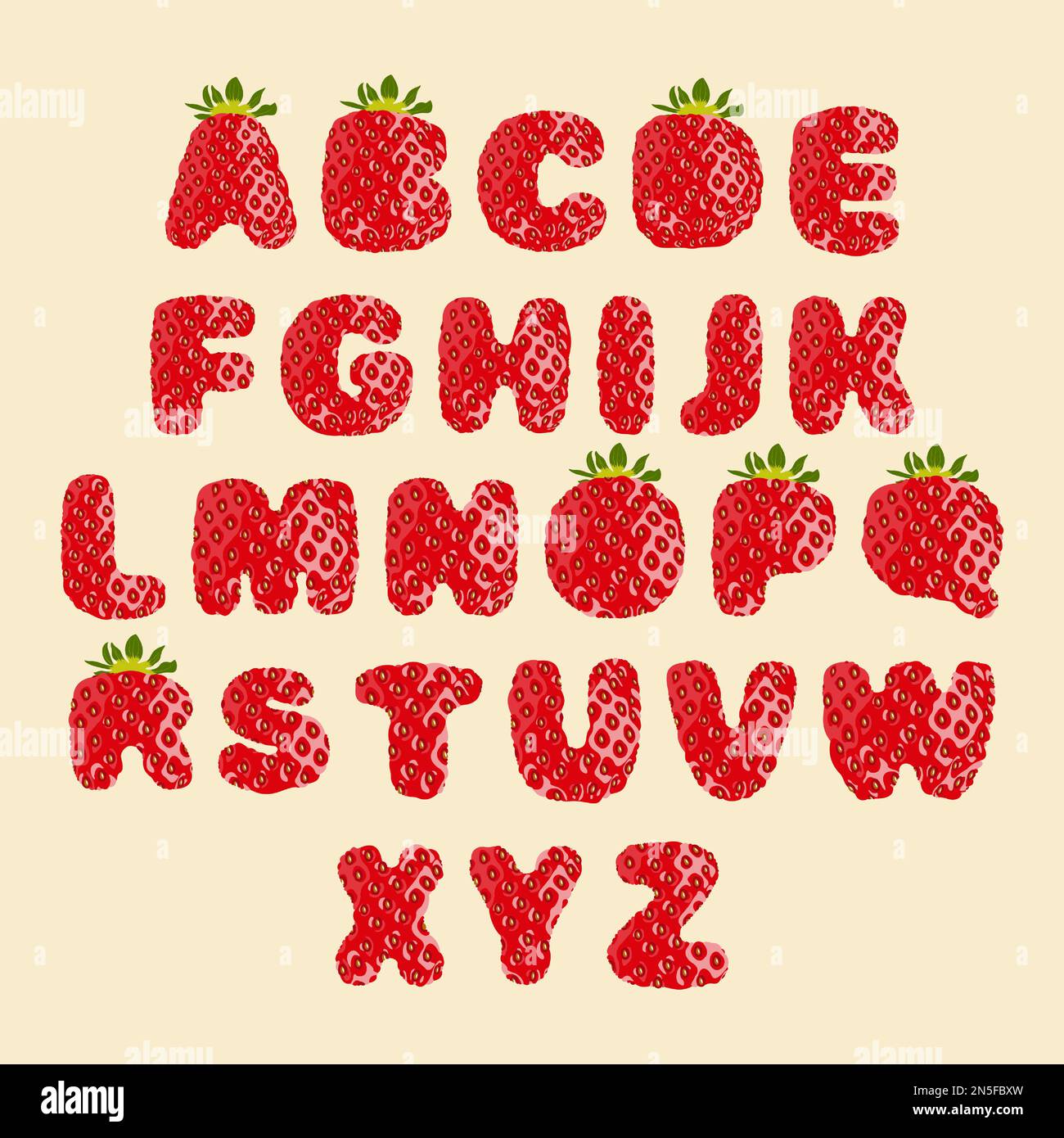 Font with strawberry texture. Cute English alphabet with letters in the ...